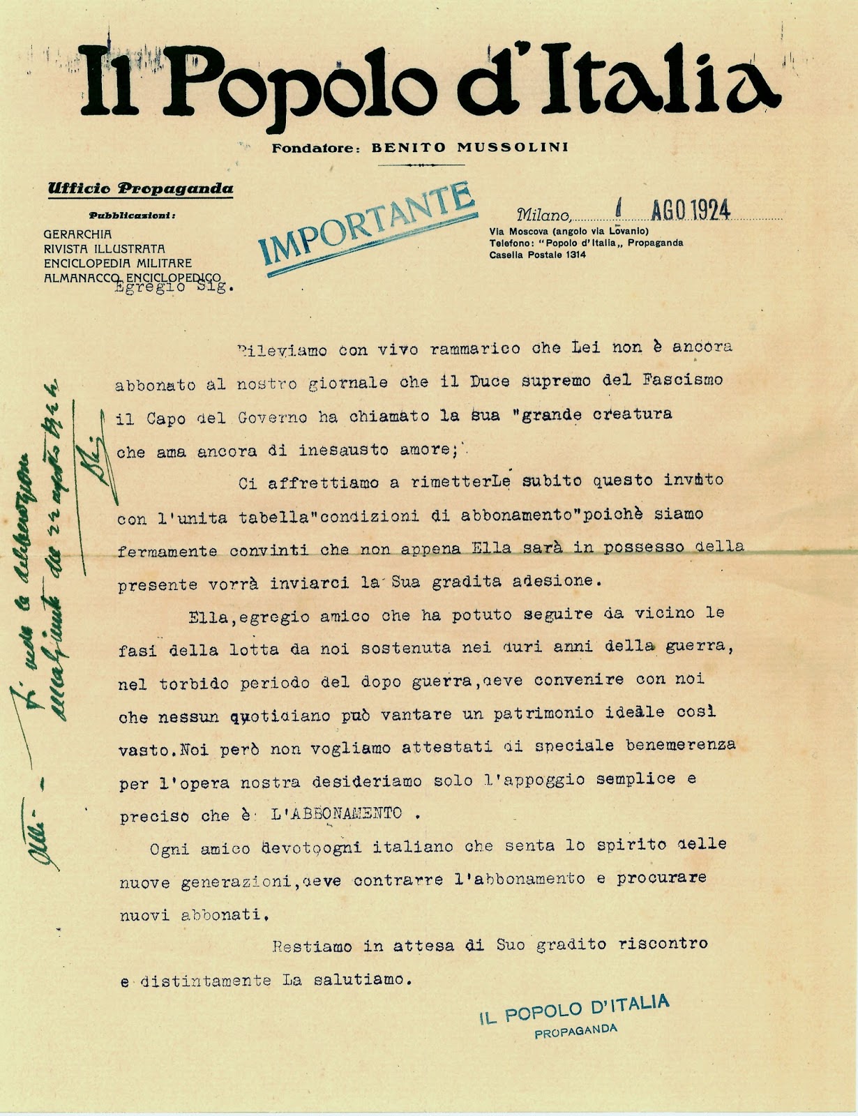 Il blog della Biblioteca di Marradi: Il giornale Il Popolo d'Italia