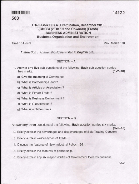 Bangalore University B.B.A. BUSINESS ADMINISTRATION BUSINESS ...