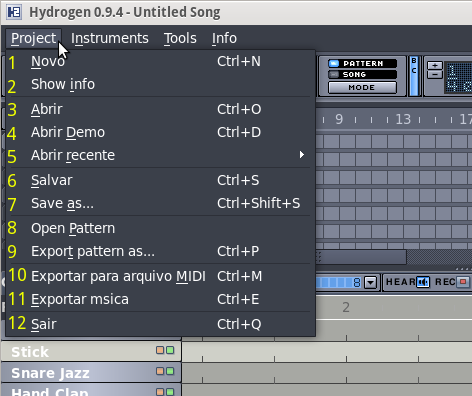 Livre Para Criar Música: Hydrogen - Itens do menu principal