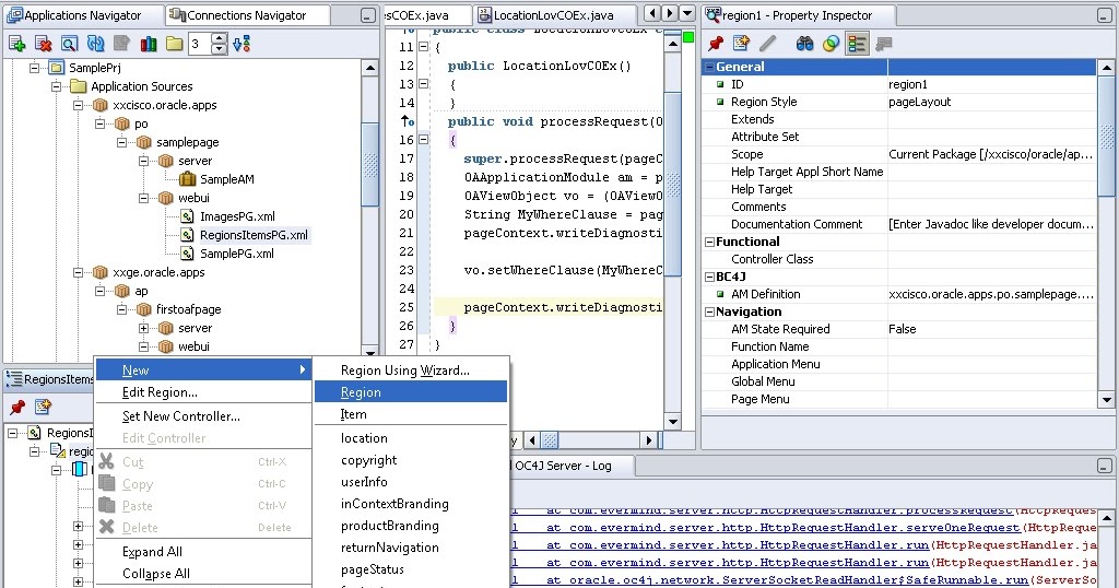 Oracle Application Framework: Different Regions / Layouts in OAF