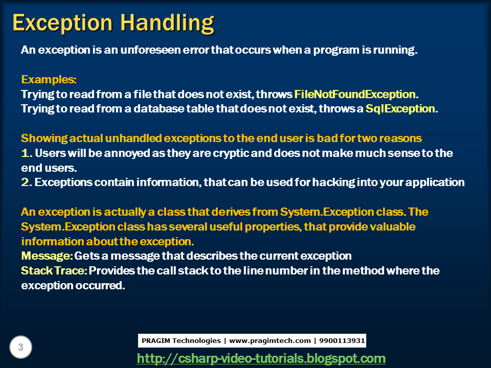 Sql Server Net And C Video Tutorial Part 40 Exception Handling