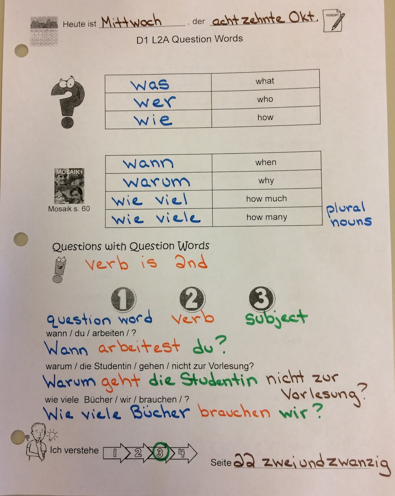 Alles Klar!: German 1: Regular Verbs and Question Words