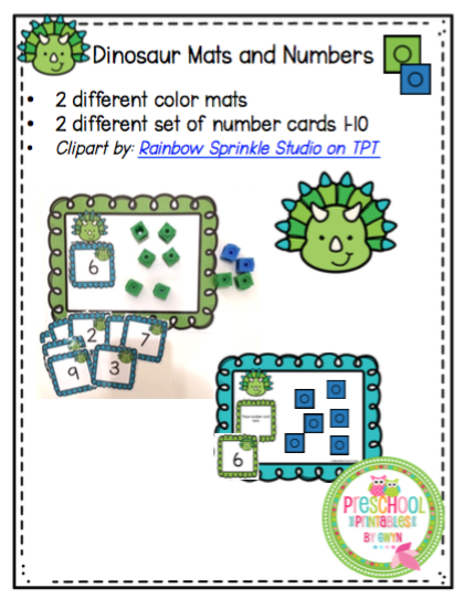 Dinosaur Mats with Number Cards ~ Preschool Printables