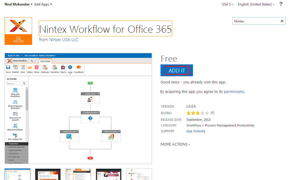 Neal Mukundan Sharepoint 2013 Adding Nintex Workflow For Office 365 App
