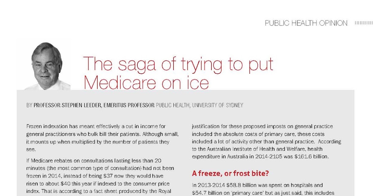 Steve Leeder's Better Health Blog: The saga of trying to put Medicare ...