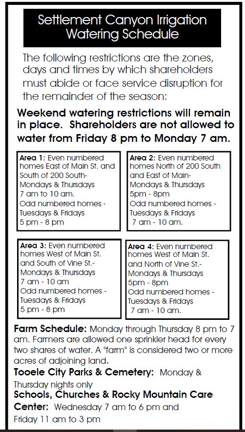 Settlement Canyon Irrigation: Watering Restriction Schedule
