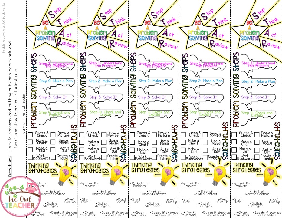 Math Problem Solving Bookmarks | Classroom Freebies | Bloglovin’