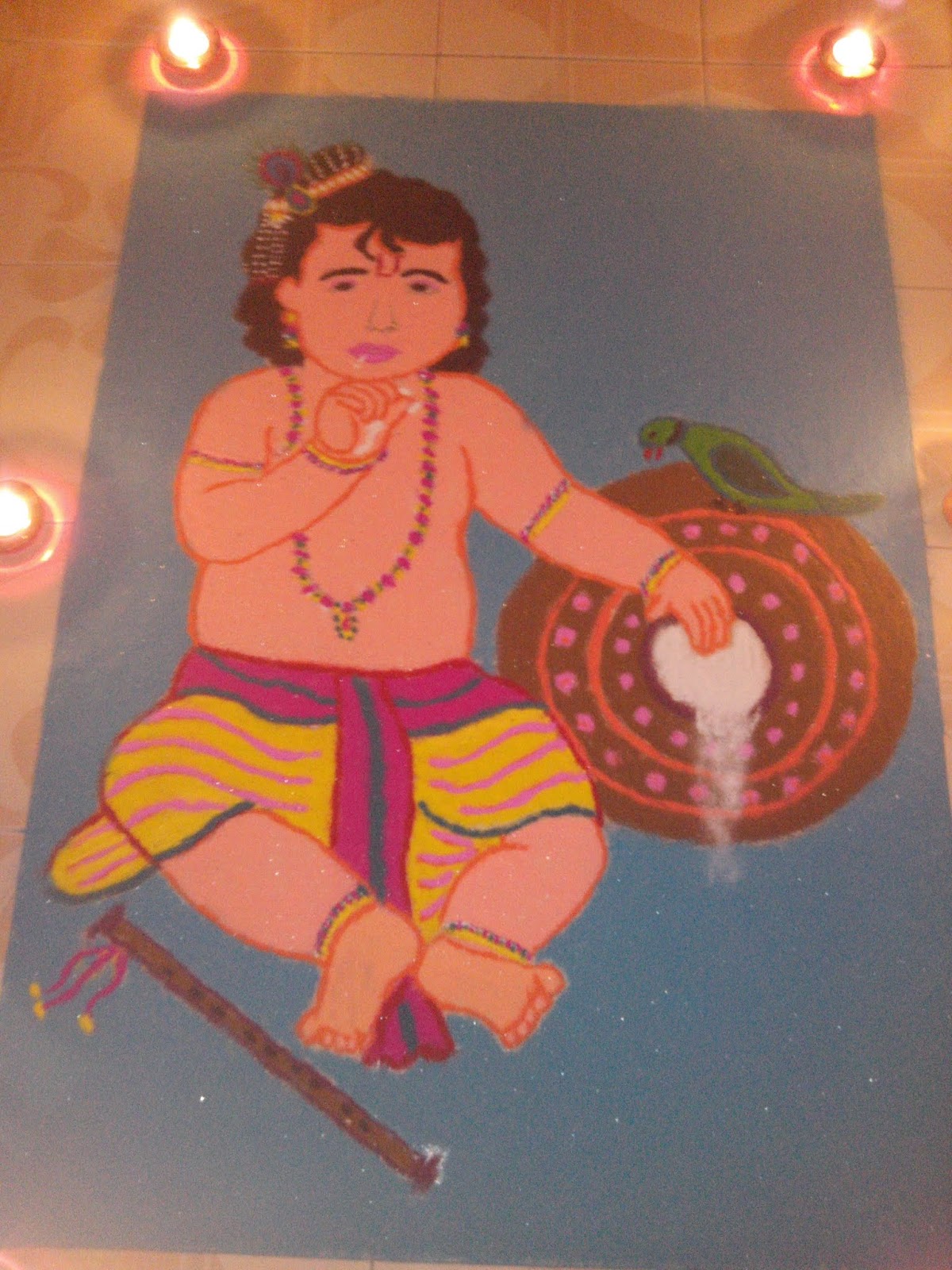 Lord krishna and hanuman rangoli design