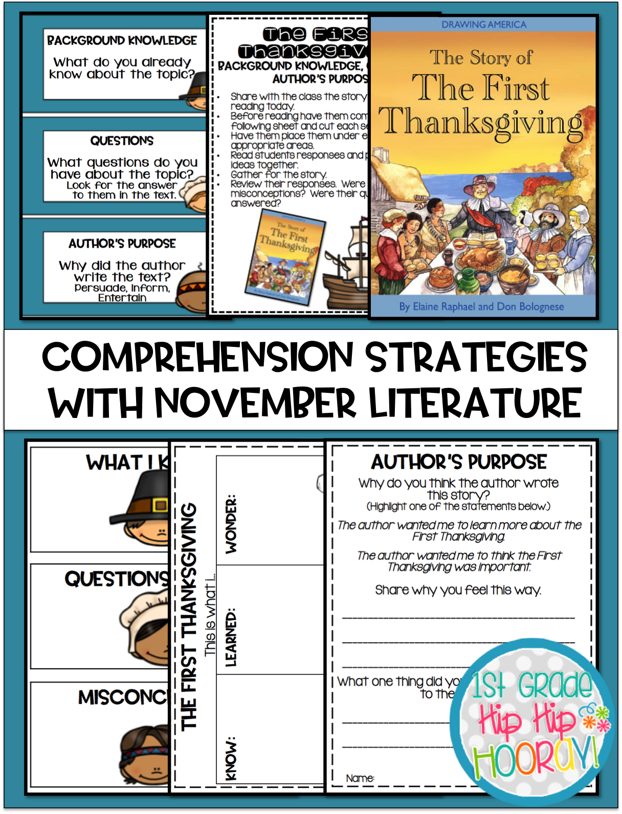 1st Grade Hip Hip Hooray!: Teaching Comprehension with November Literature