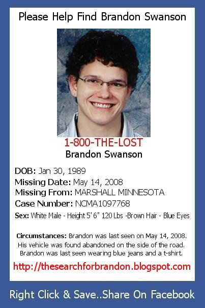 Posters To Help Find Missing Children: Help Find Brandon Swanson