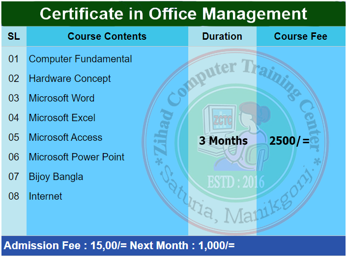 Zihad Computer Training Center: Courses & Fee
