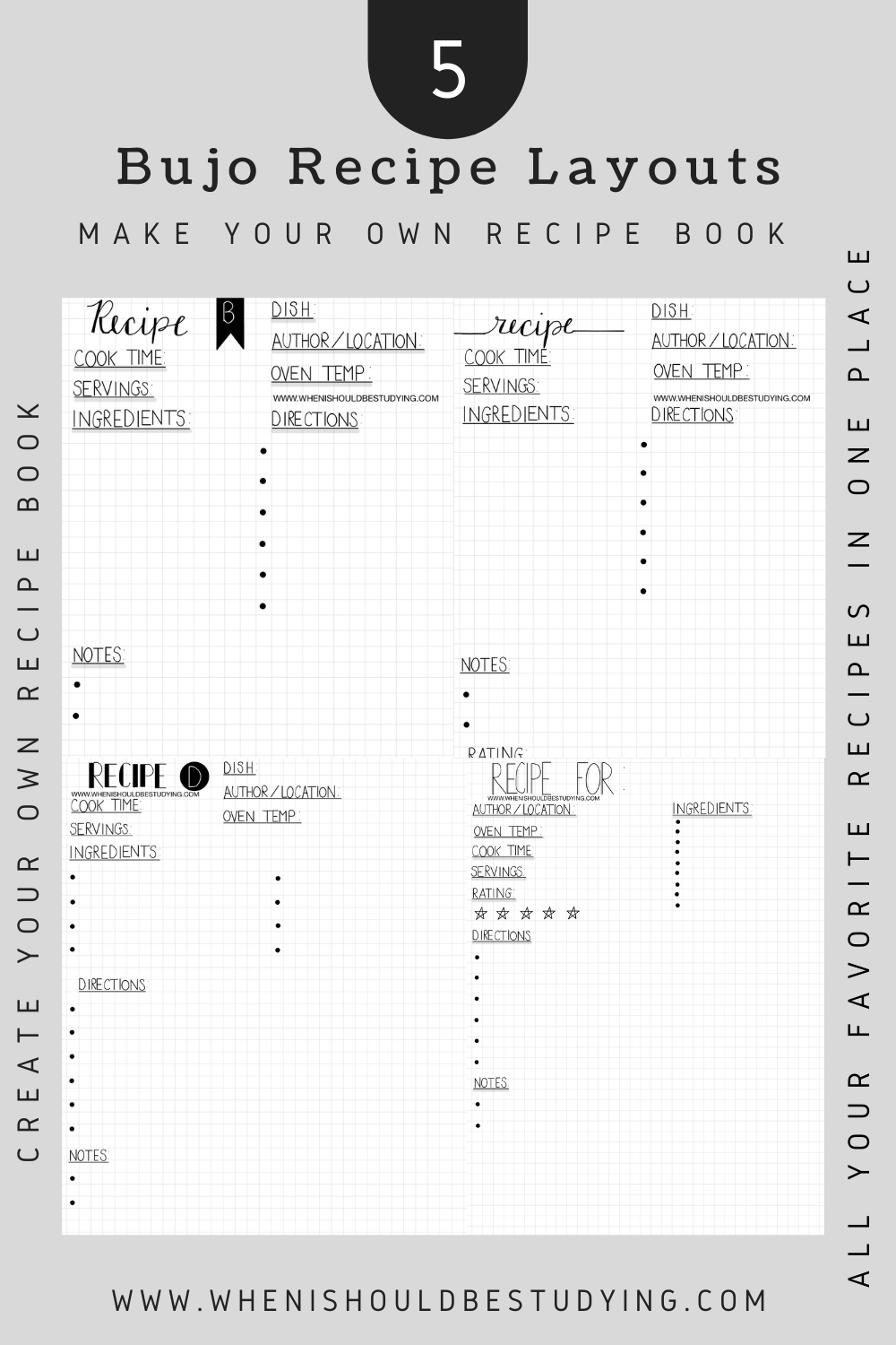 5 Layouts for a Bullet Journal Recipe Book