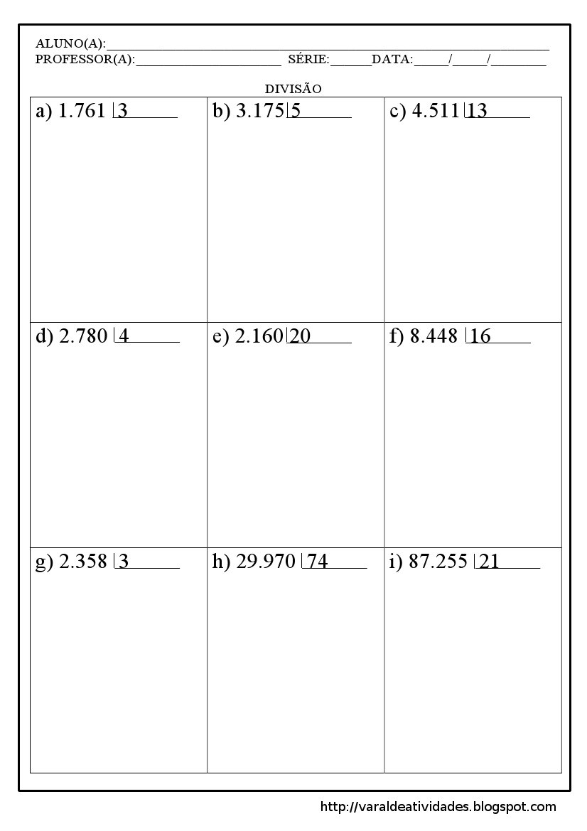 VARAL DE ATIVIDADES: Divisão
