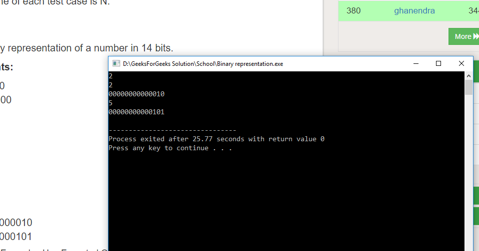 Geeksforgeeks Solution For " Binary representation