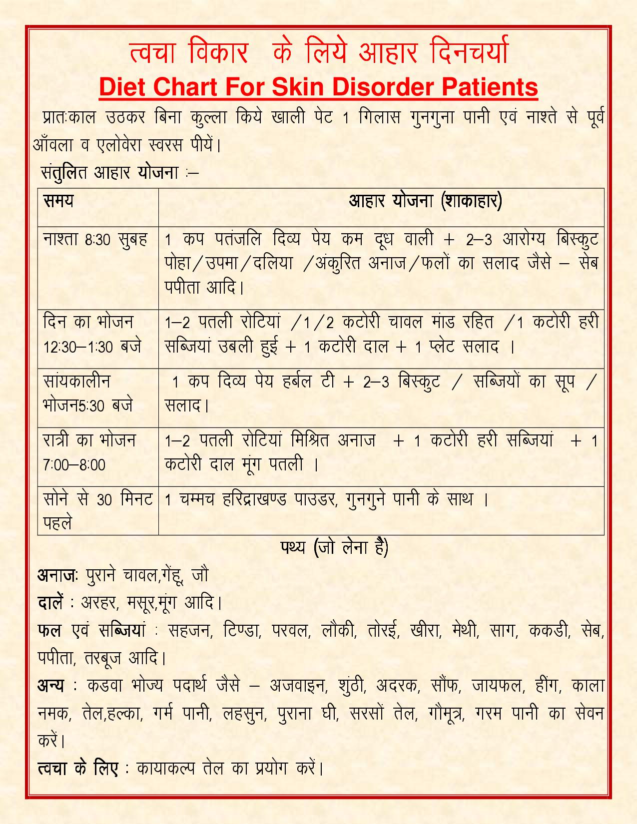 त्वचा विकार के लिए संतुलित आहार दिनचर्या (Diet Chart for Skin Disorder ...