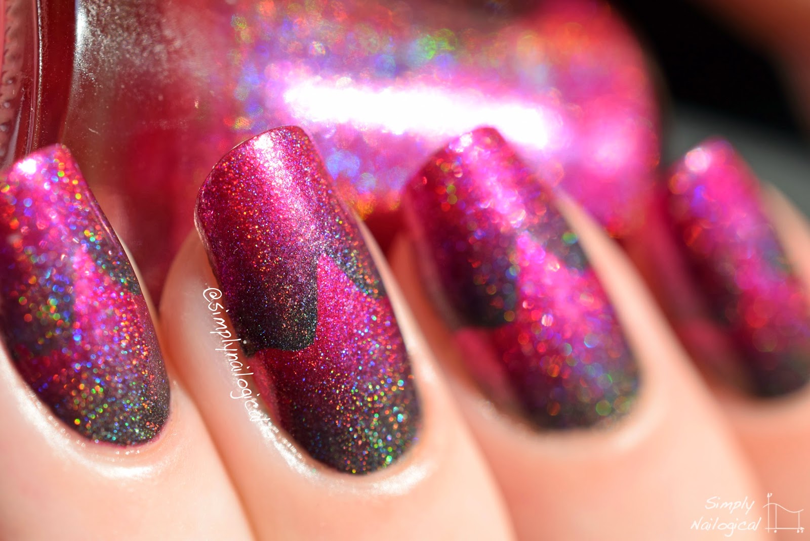 Simply Nailogical: Pink and grey holo fancy chevron scaled gradient