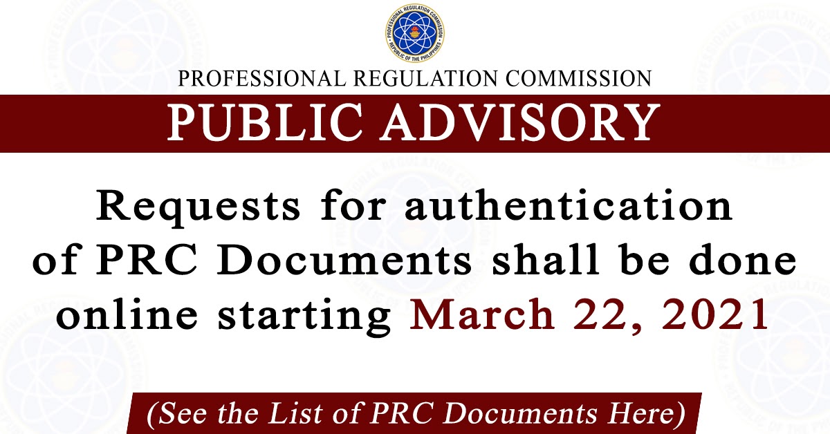 PRC Advisory: Requests for authentication of PRC Documents shall be ...