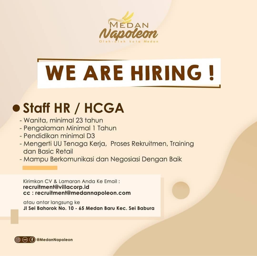 Lowongan Kerja D3 Medan November 2019 di Medan Napoleon - Lowongan Kerja Medan SMA D3 S1 Tahun 2024