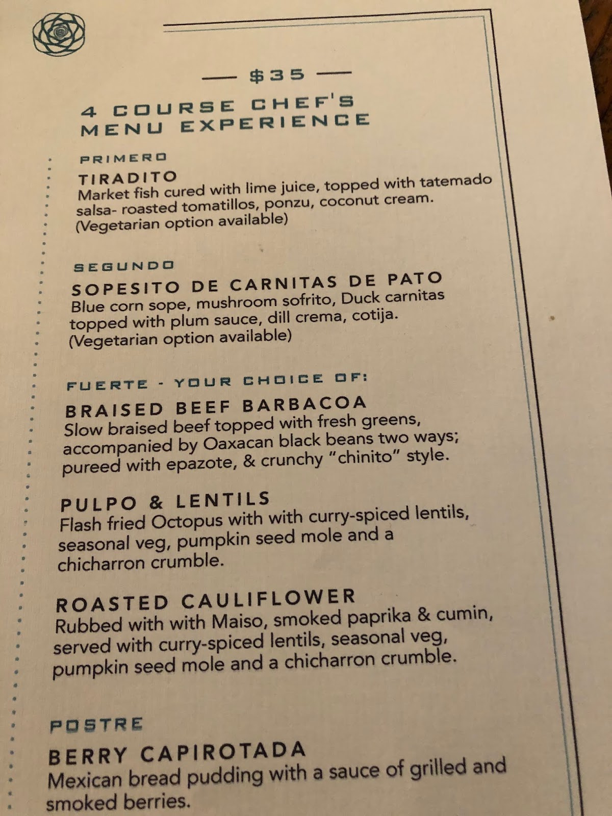 A tasting menu at Tahona Bar in Old Town, San Diego