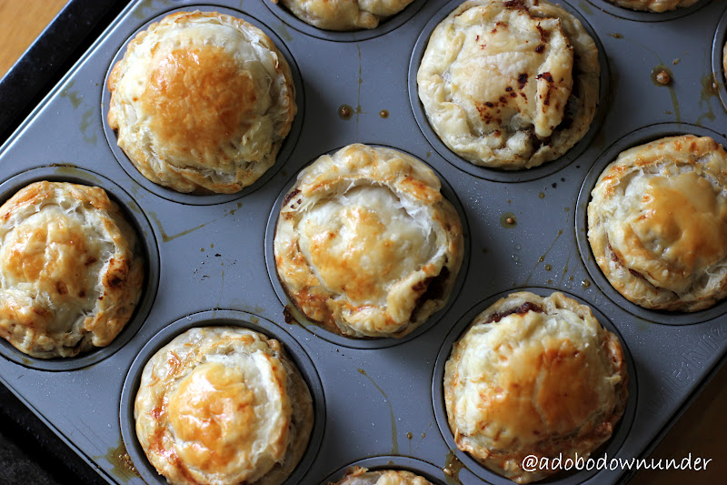 adobo down under: Beef and burgundy pies, calzone / empanada