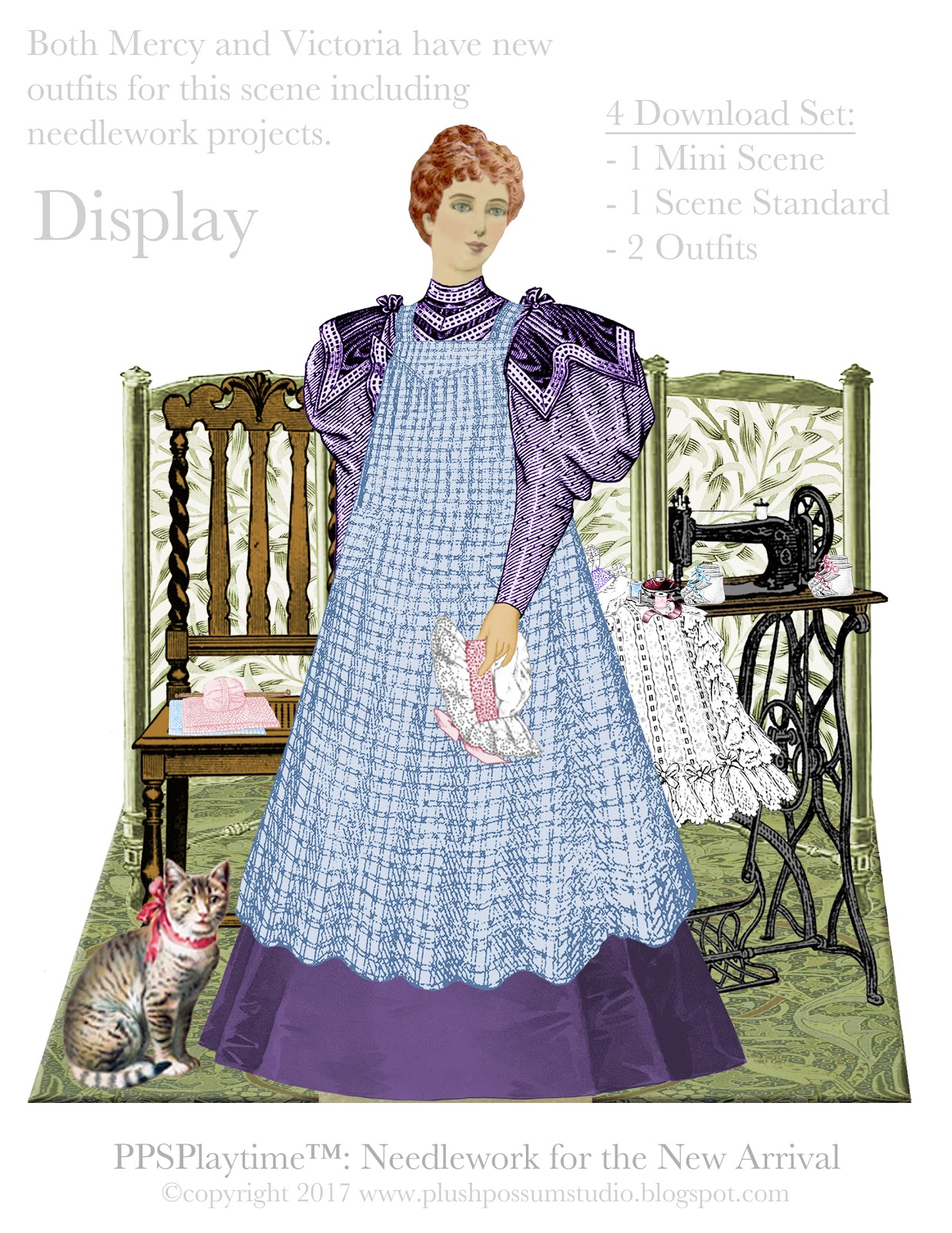 Plush Possum Studio: Paper Doll "Mini" Scene: Sewing with Mercy