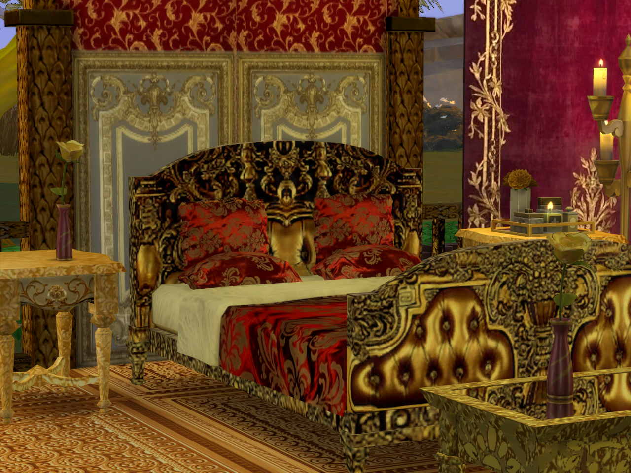 Anna Quinn Stories: Golden World Set, Bed & EndTable For SIMS 4