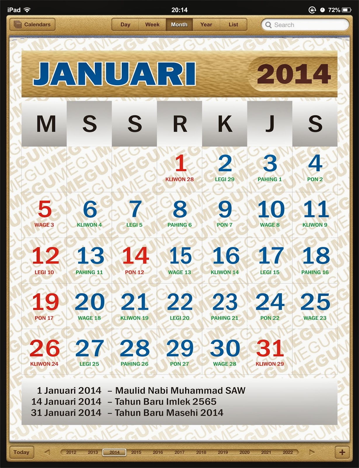 Badman: Kalender Januari 2014 for iPad Ungkul Bleeeh........