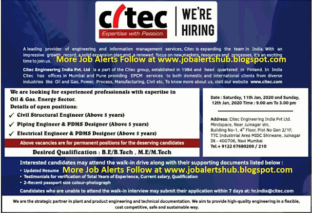 Citec Engineering India Pvt. Ltd - Walk-In interview on 11th & 12th Jan 2020 for Engineering ...