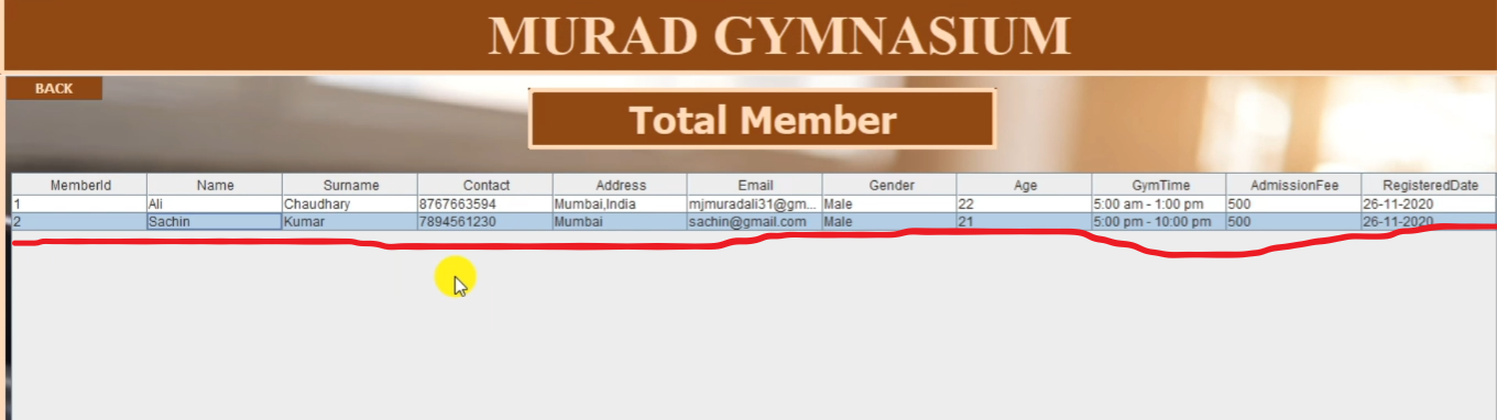 Gym Management System Project using Java and MySQL