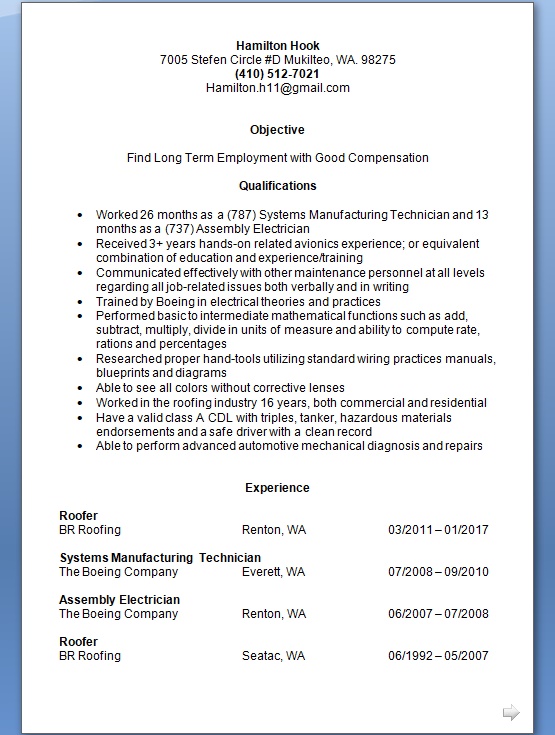 Roofer Sample Resume Format in Word Free Download