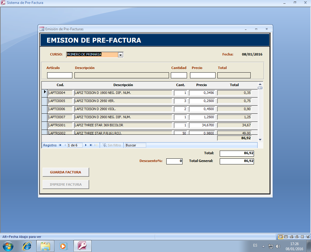 Módulo PRE-FACTURA hecho en Access ~ mvmsoftware