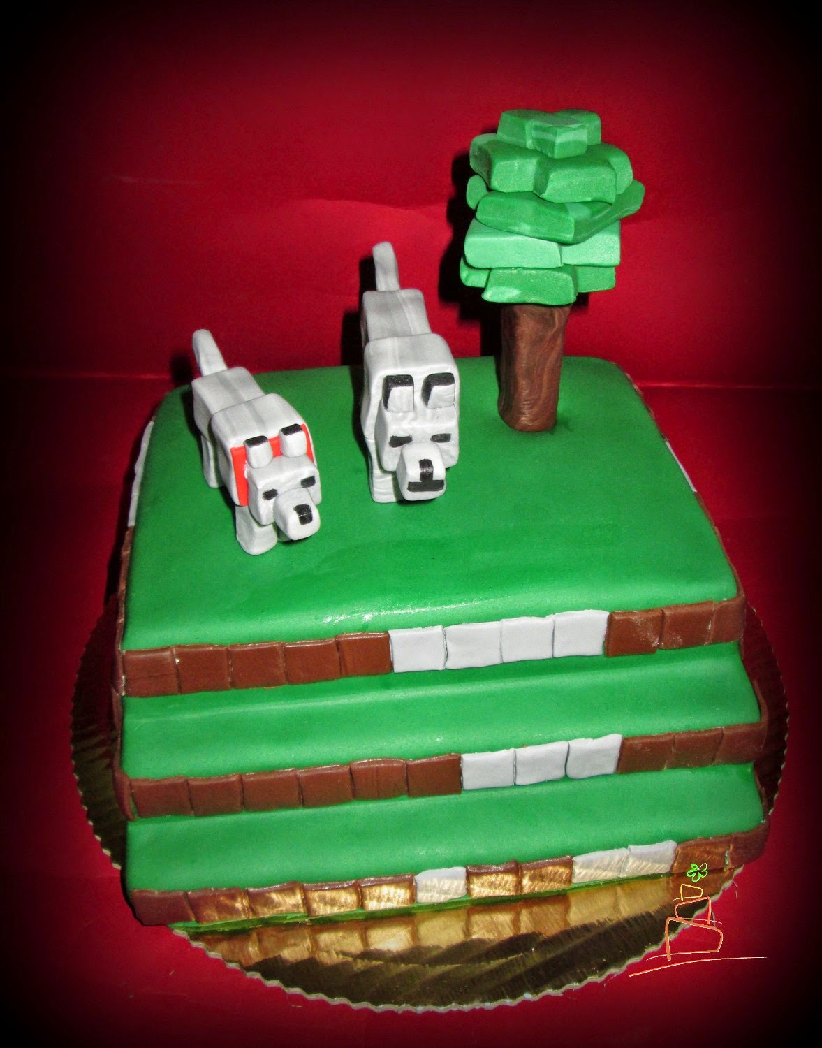 Torty InaS: Tort Minecraft z wilkami i drzewkiem