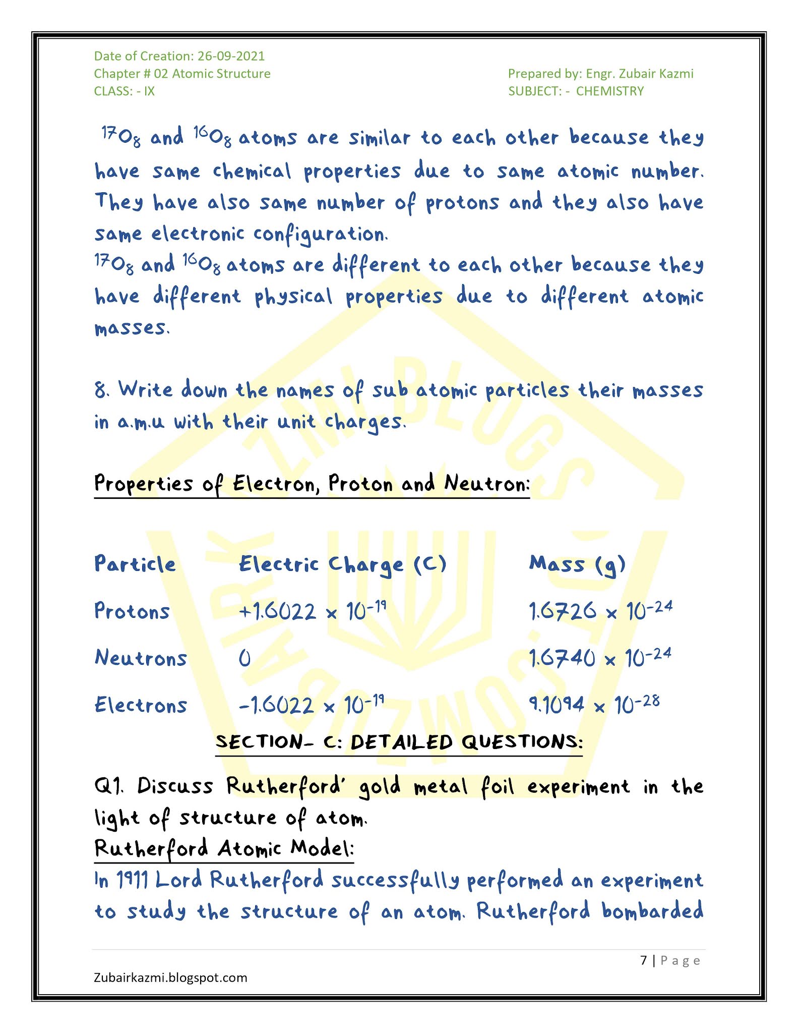 KARACHI BOARD NOTES CHEMISTRY CLASS 9TH - CHAPTER 02