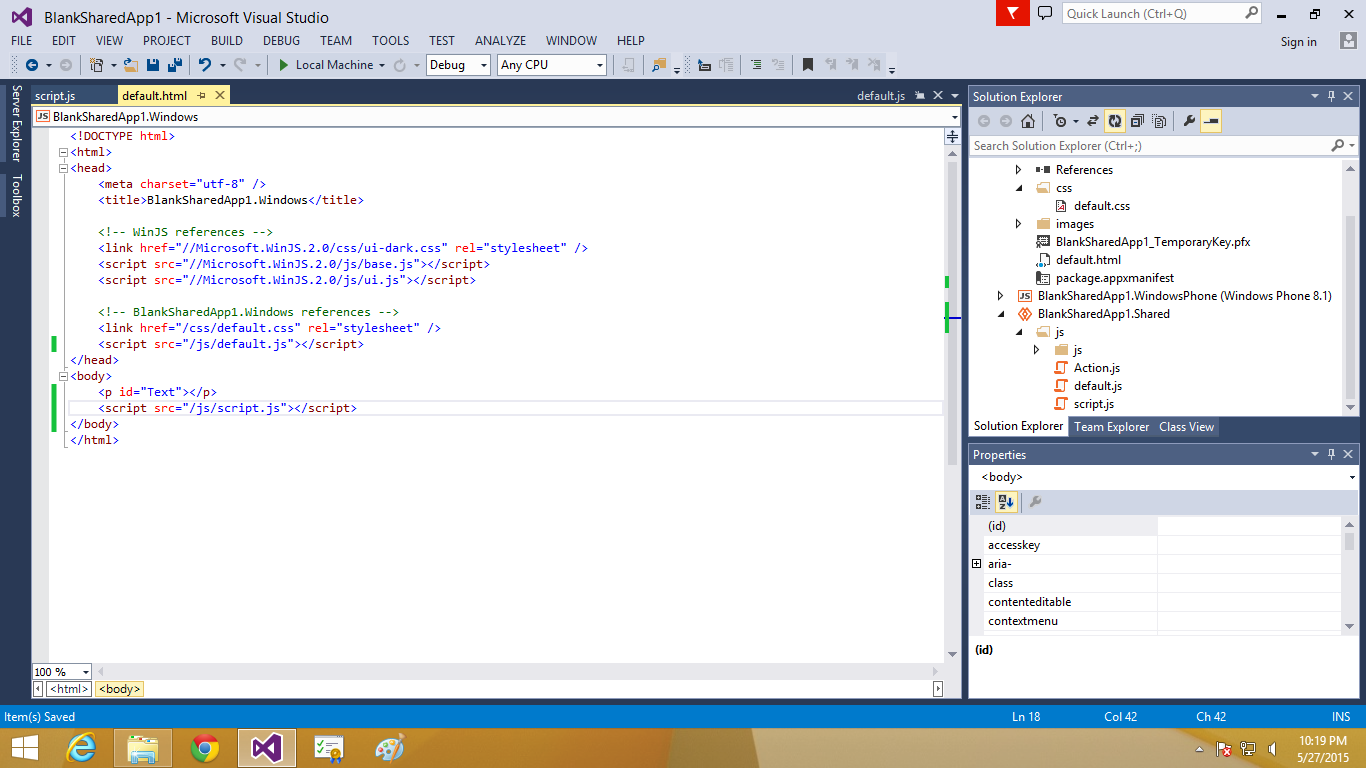 Tampilan default.html(pada windows app) akan seperti ini. Disinalah ...