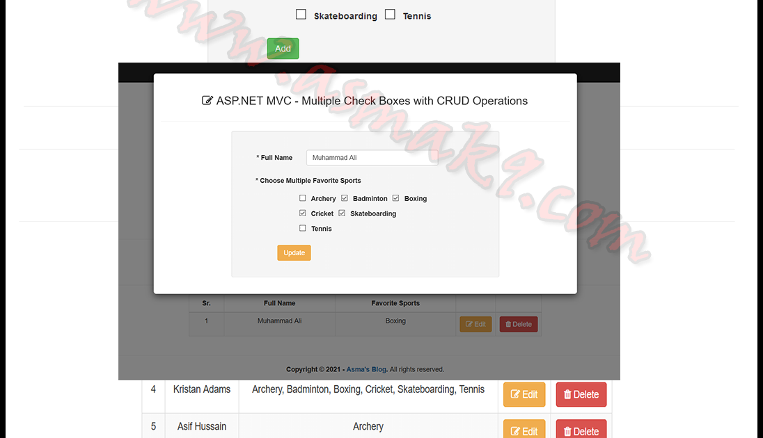 ASP.NET MVC: How to Create Multiple Check Boxes with CRUD Operations - Asma's Blog