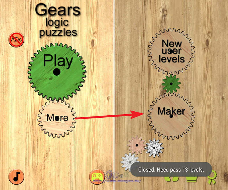 Gears logic puzzles 移動齒輪全部轉動，腦力激盪邏輯解謎