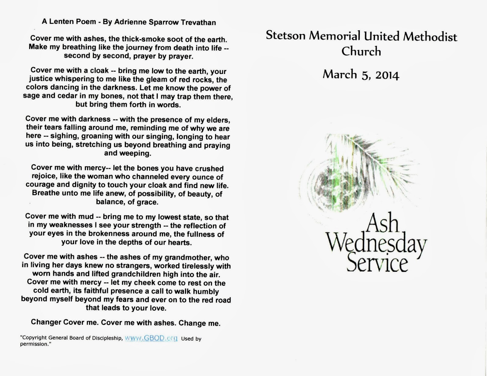 Poetry Where You Live: Ash Wednesday bulletin and cover 03/05/2014 ...