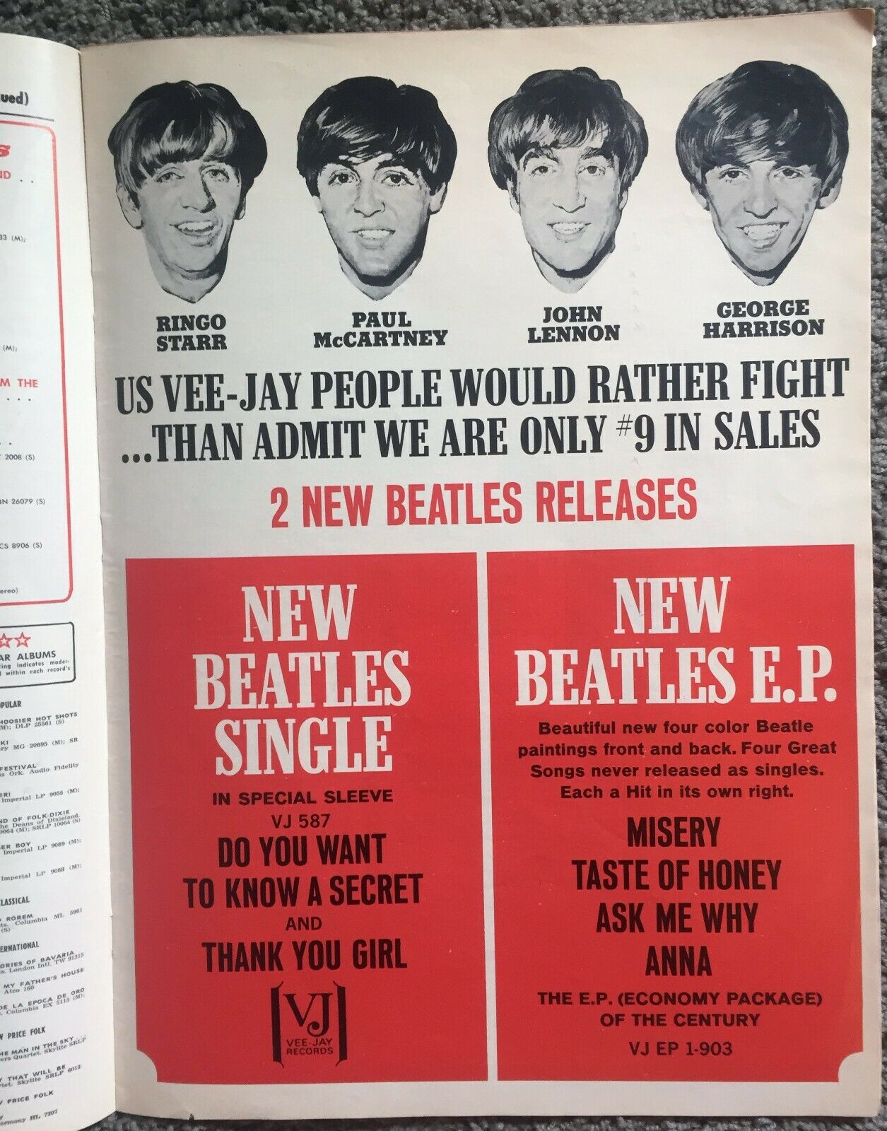 Vintage Beatles ad in Billboard, 1964