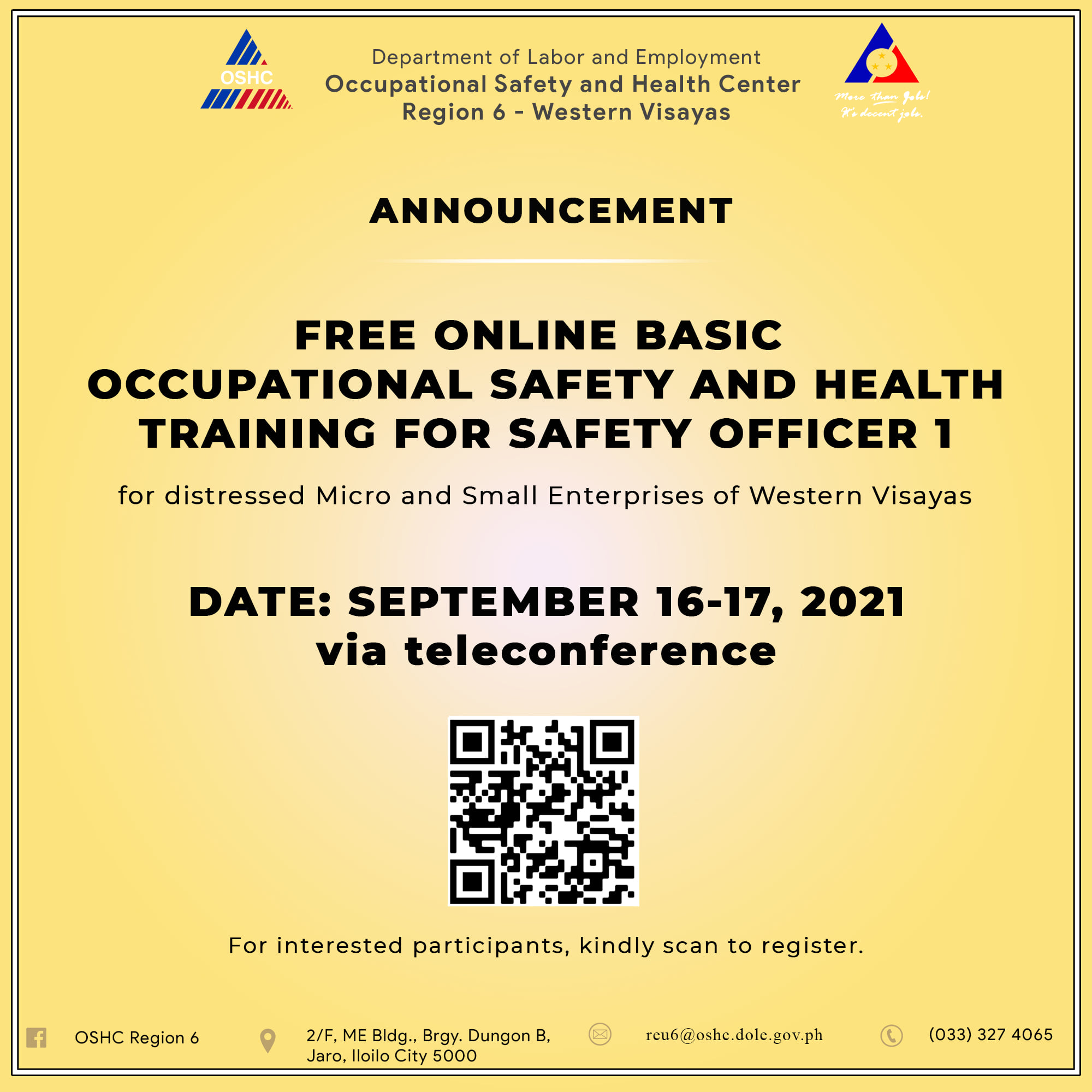 OSHC Region 6: Free Online Basic OSH Training for Safety Officer 1 on ...