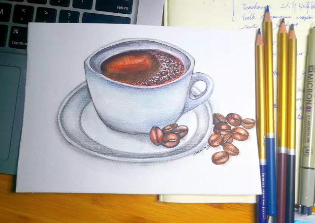 How to draw a cup of coffee with watercolor step by step tutorial