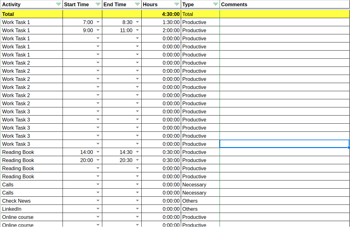 Time management and goals tracking