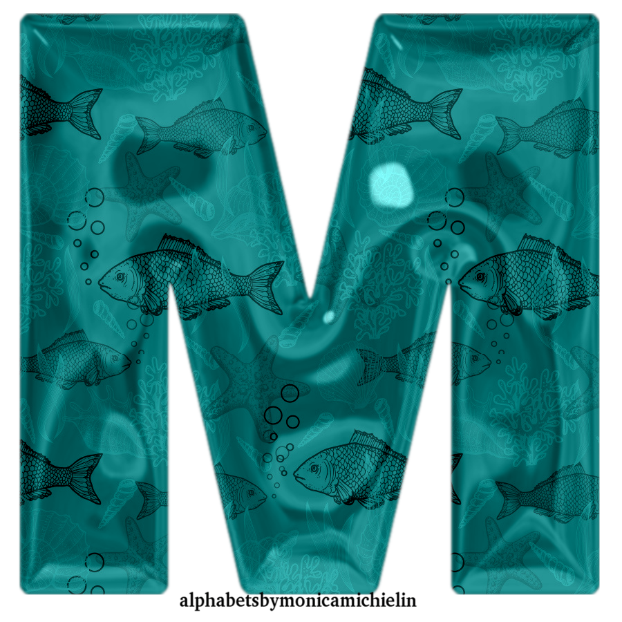 M. Michielin Alphabets: BLUE ALPHABET WATER FISHES LUMPY AND ICONS PNG