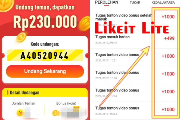 Aplikasi Likeit Lite Penghasil Saldo Dana Terlegit 2021
