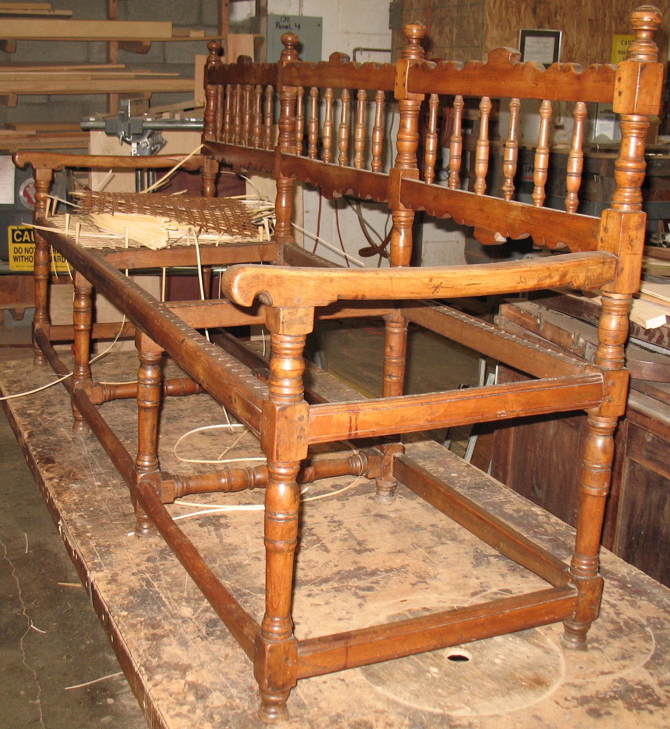 The Craftsman: Antique Bench with Woven A Seat