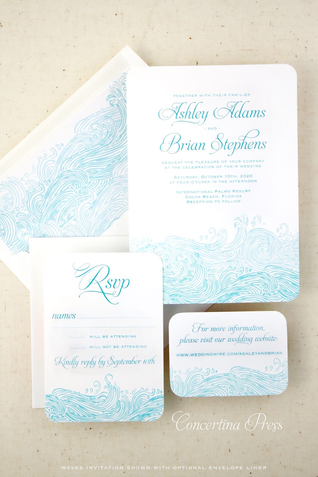Concertina Press - Stationery and Invitations: Waves Beach Wedding ...