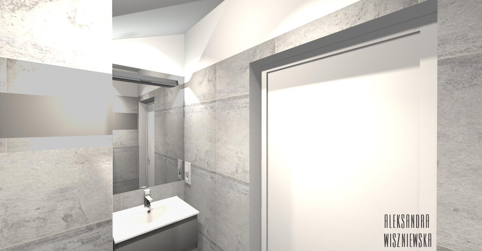Projekty łazienek, wizualizacje: Zień Tempelhof - TOALETA POD SCHODAMI