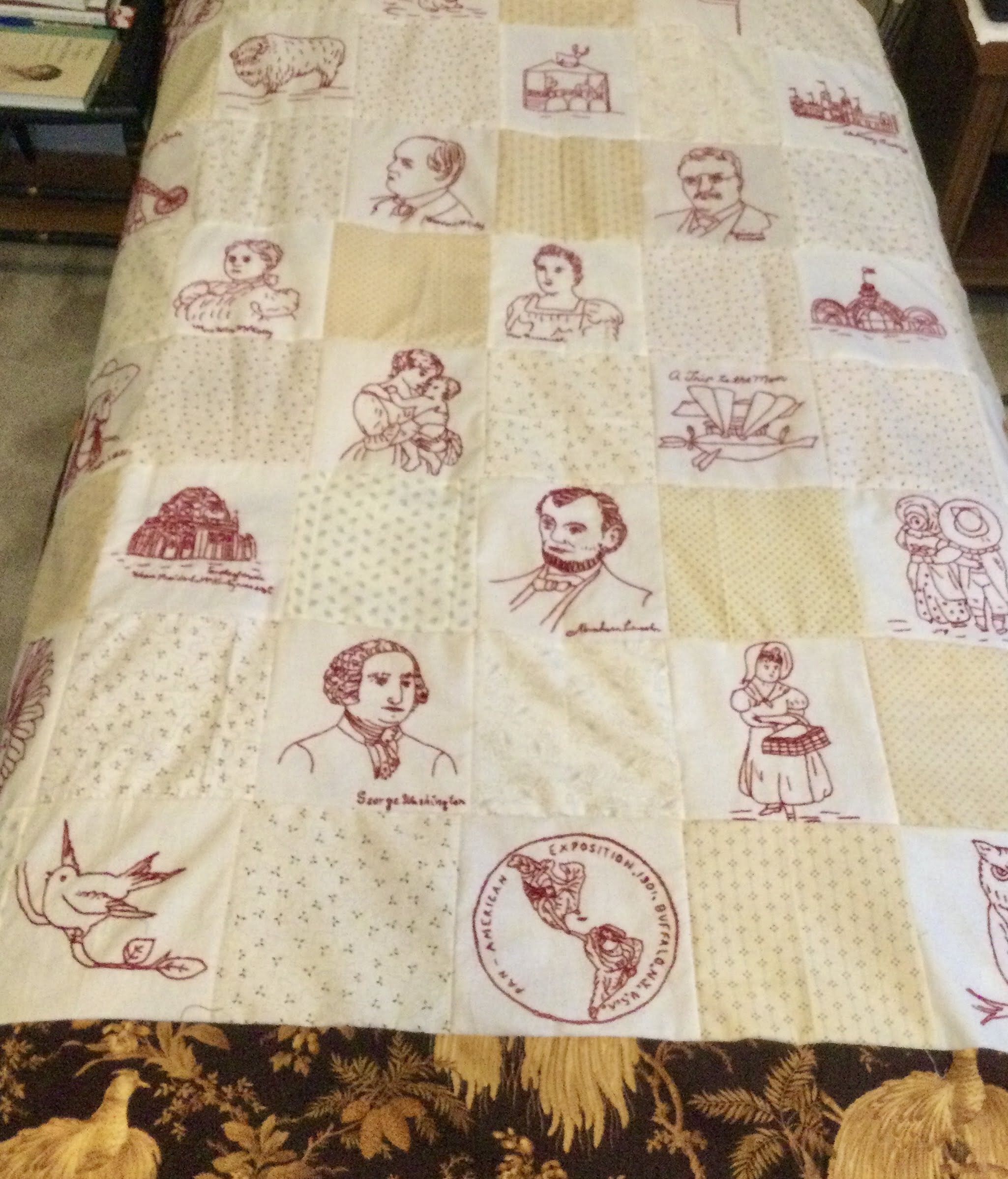 The Literate Quilter: Pan-American Exposition Redwork Quilt Top Compete