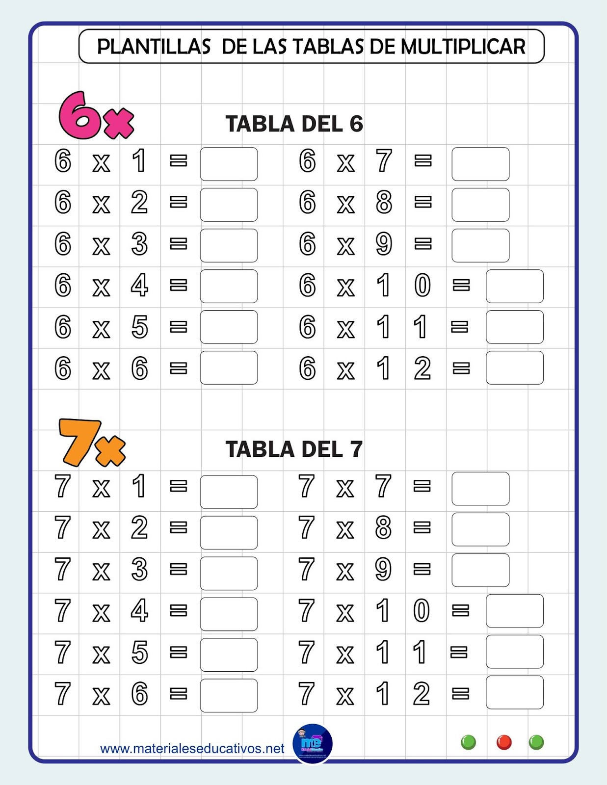 Plantillas de las tablas de multiplicar - Material Educativo