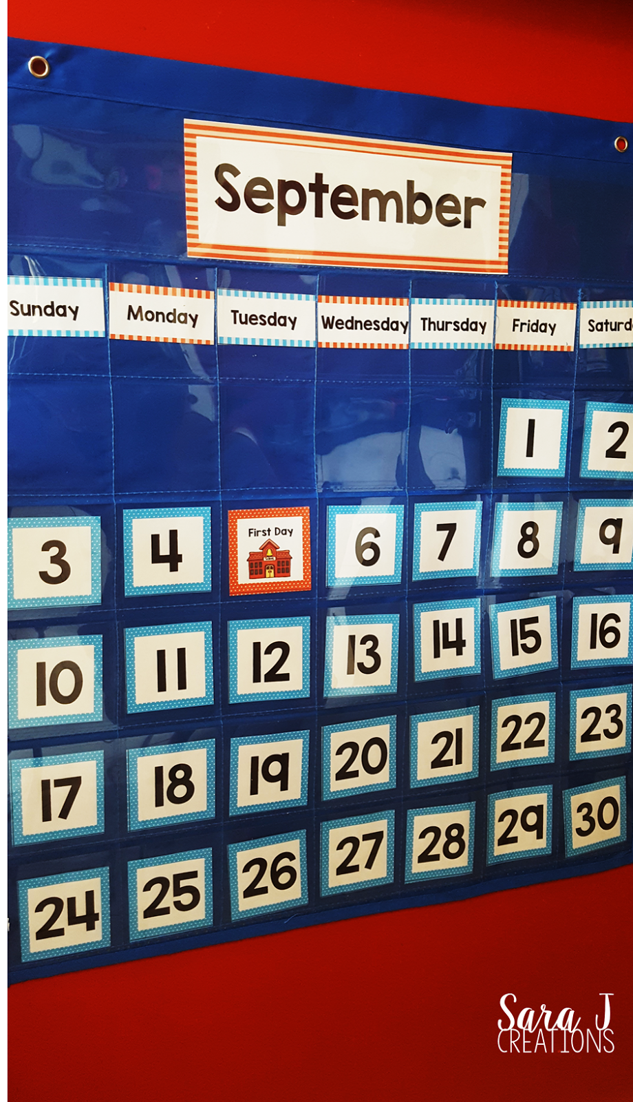 Turquoise Blue and Red Classroom Decor | Sara J Creations