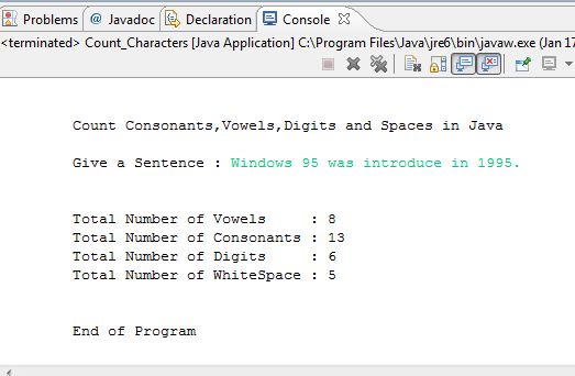 Free Programming Source Codes And Computer Programming Tutorials Count Consonants Vowels Digits